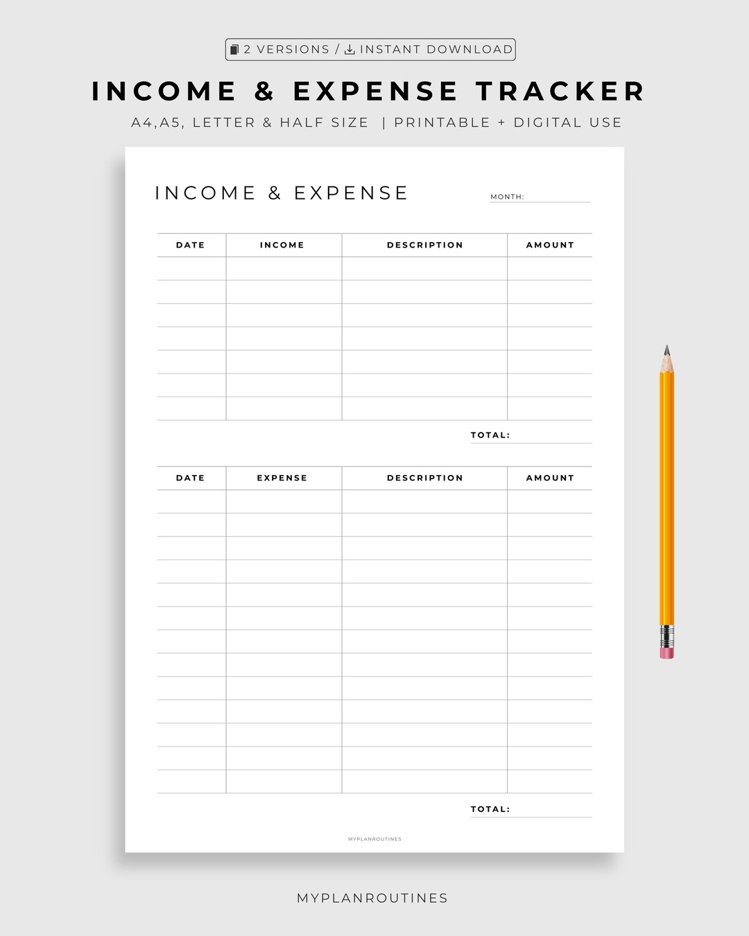 Income Expense Tracker Printable, Budget Planner Template, A4 A5 Letter ...