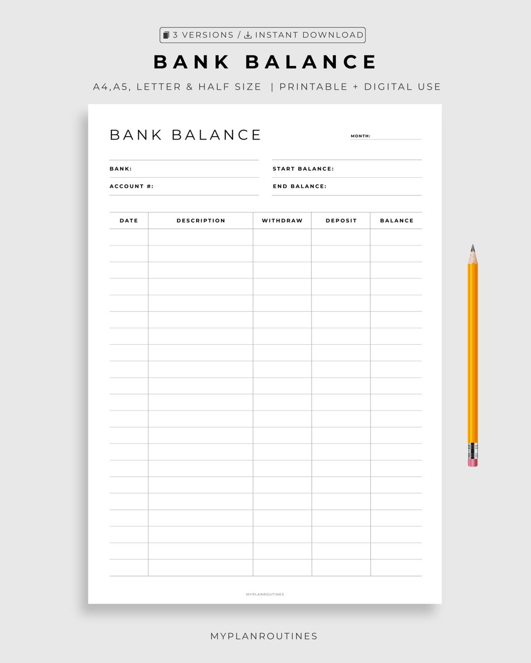 Bank Balance Tracker Printable Planner, Bank Register, Account Tracker ...