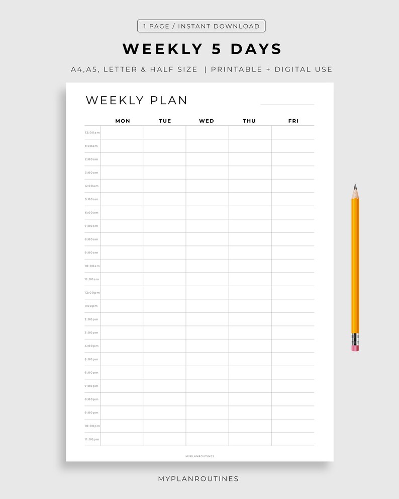 Weekly Schedule Planner, Productivity Time Blocking Template,a4 A5 ...