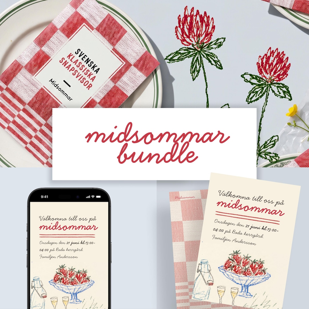 Midsommar Bundle - Snapsvisor, Inbjudningskort, Digitalt ...