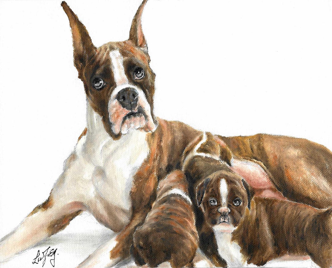 Original Oil Art BOXER Portrait Painting Artist Signed Artwork Puppy ...