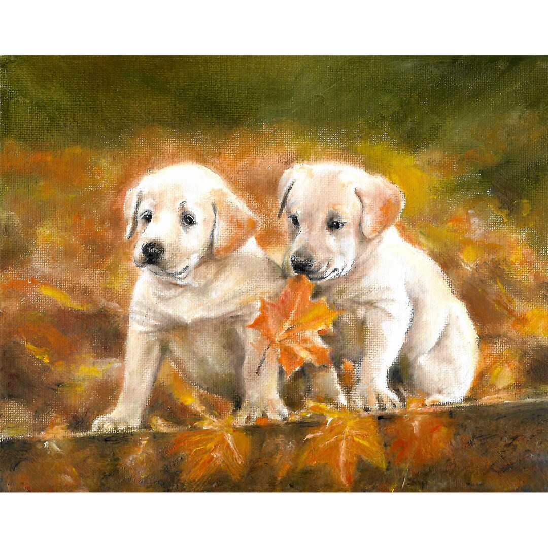 Original Oil Portrait Painting LABRADOR PUPPIES Yellow Lab Artist ...