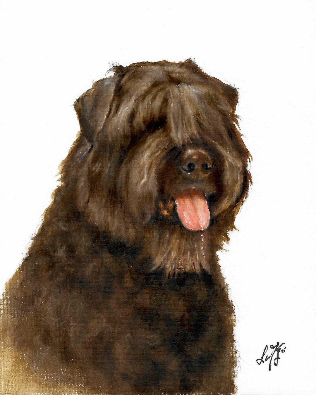 Original Oil Portrait Painting BOUVIER DES FLANDRES Black Puppy Dog ...