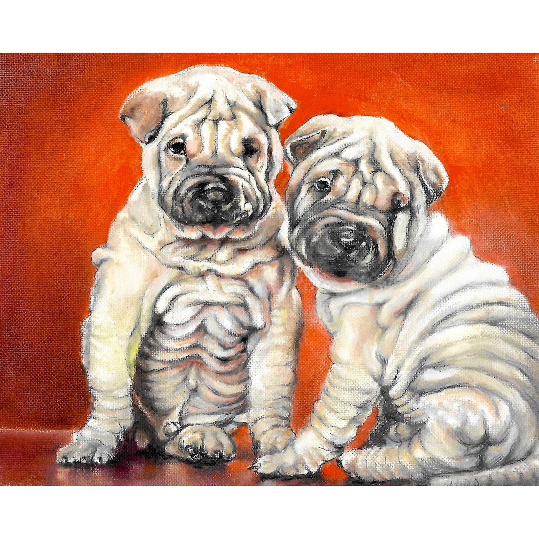 Original Dog Oil Portrait Painting SHAR PEI Artist Signed Art Artwork ...