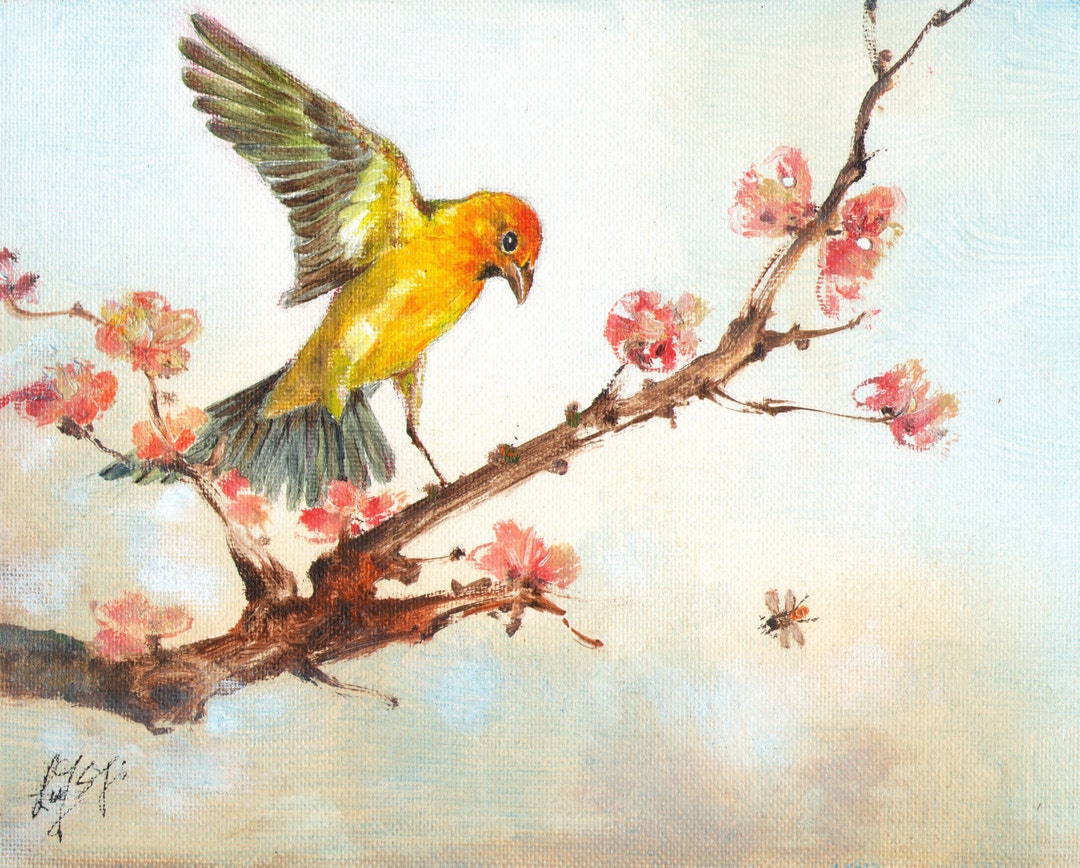 Original Oil BIRD Portrait Painting Art Artwork WESTERN TANAGER Fleur ...