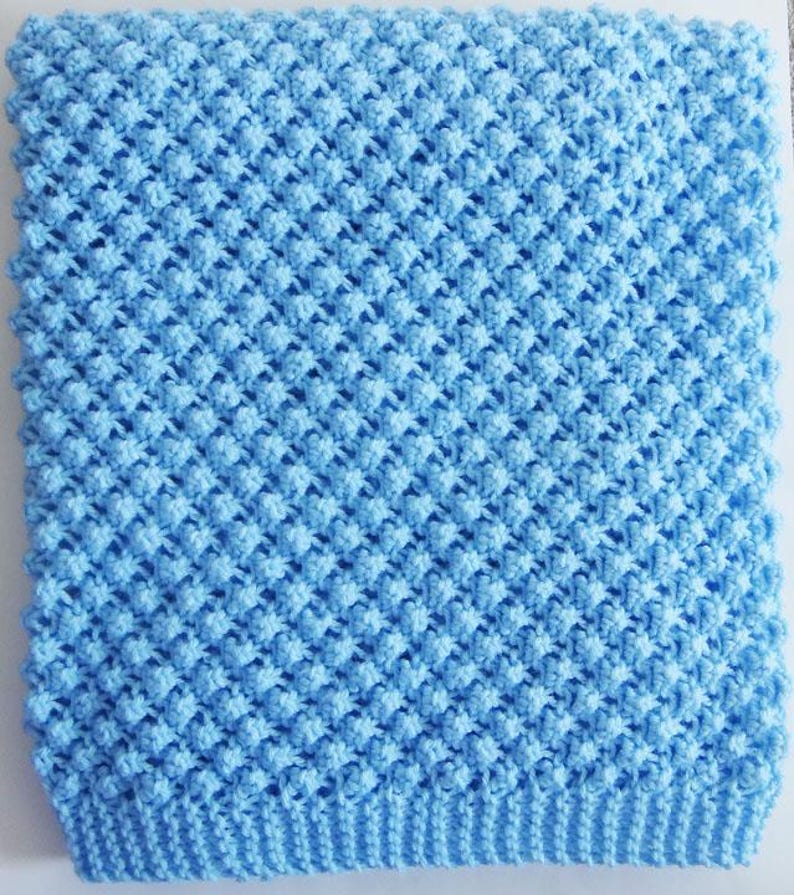 New Handmade BLUE Knit Crochet BABY Afghan Blanket Throw Newborn Infant ...