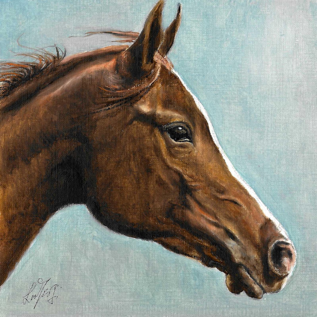 Original Oil Portrait Painting HORSE PONY MARE Artist Signed Artwork ...
