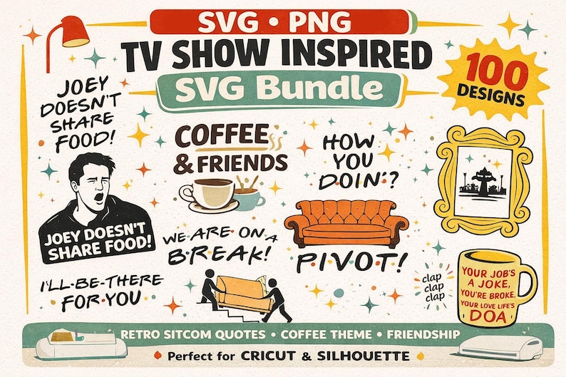 Friends TV Show SVG Bundle 250 Files 100 Designs, Central Perk PNG Font ...