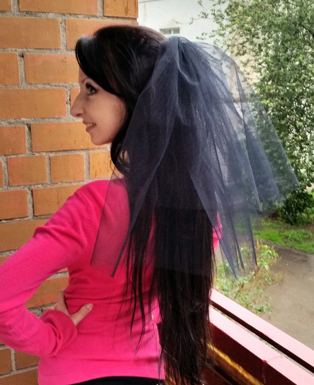 Black Veil 2-tier. Gothic Bride Costume. Halloween Costume. Addams ...