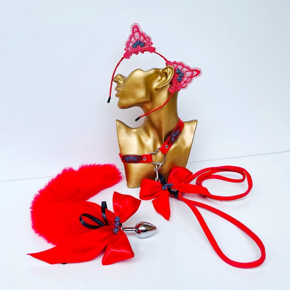 Sexy Kitten Set Bdsm Sexy Red Kitty Costume Faux Fur Anal Etsy