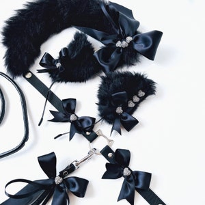 Black Cat Tail. Woman Cat Ears. Cat Tail and Ears. Kitten Collar With ...