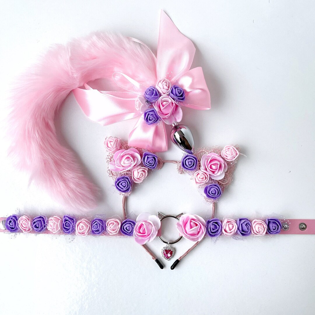 Tail Plug and Ears Set. Pink Plug Tail. Cat Tail Plug. Kitty Tail. Anal ...
