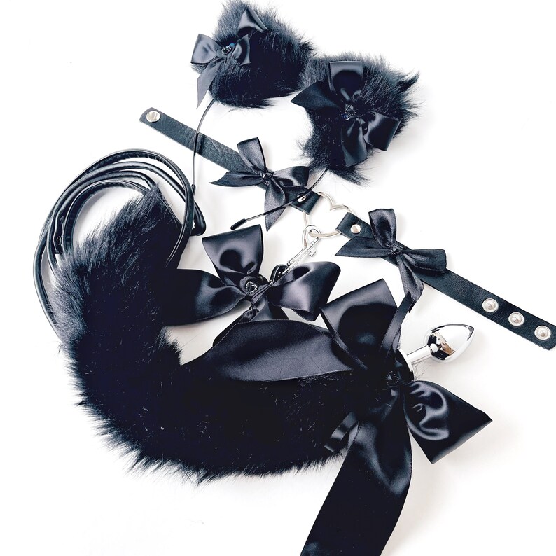 Black Cat Tail Plug. Cat Tail Plug and Ears. Kitten Collar - Etsy