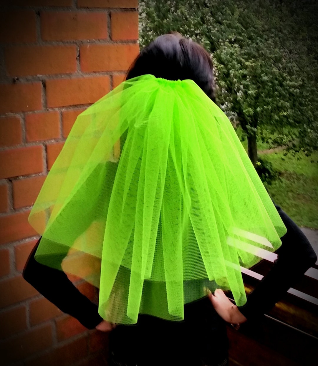 Neon Green Veil Bachelorette Party Veil Bright 2-tier Neon Green Middle ...