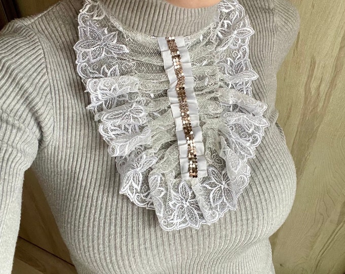 Jabot Collar in White, Ivory, or Black Lace - Edwardian, Victorian, or ...