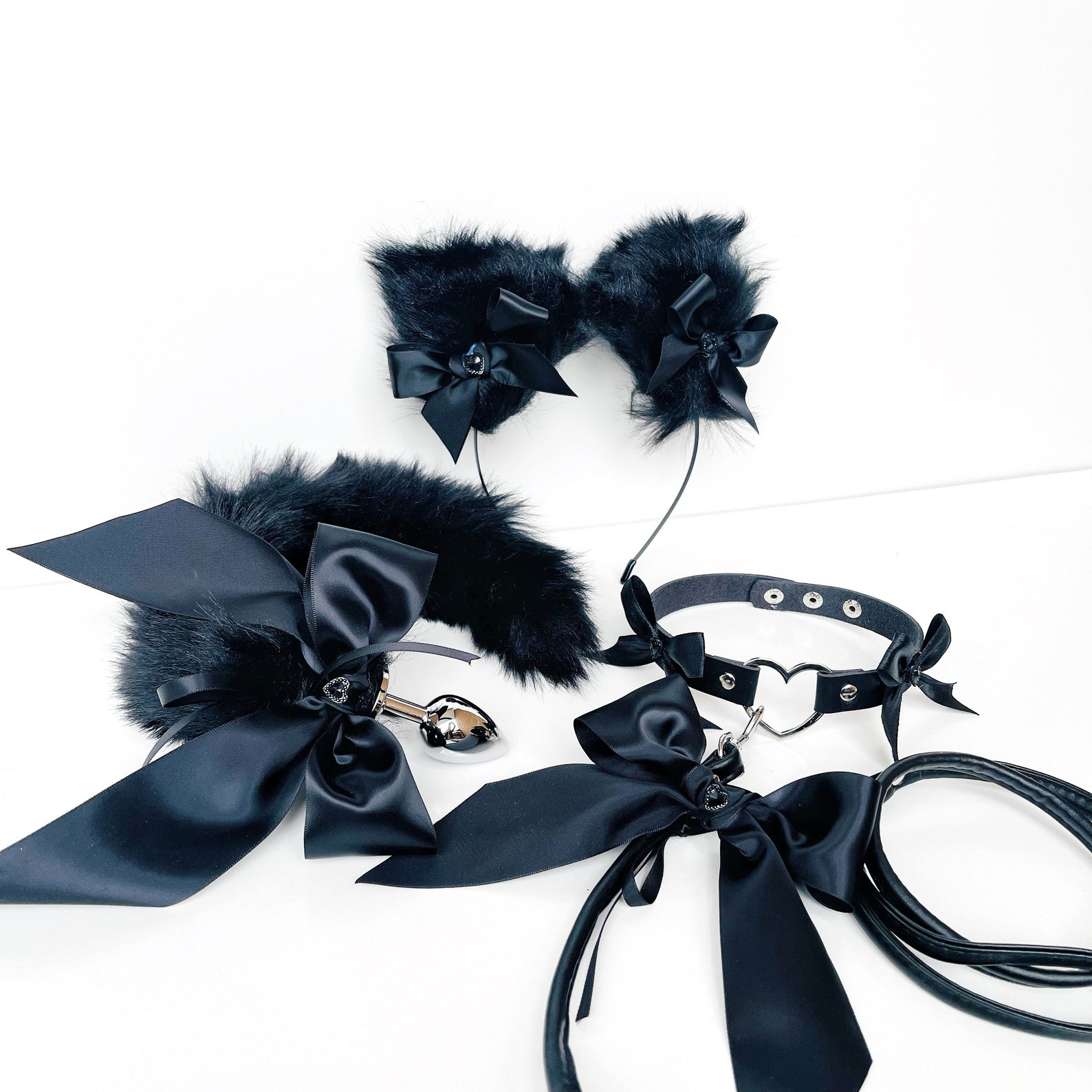 Black Cat Tail Plug. Cat Tail Plug and Ears. Kitten Collar - Etsy