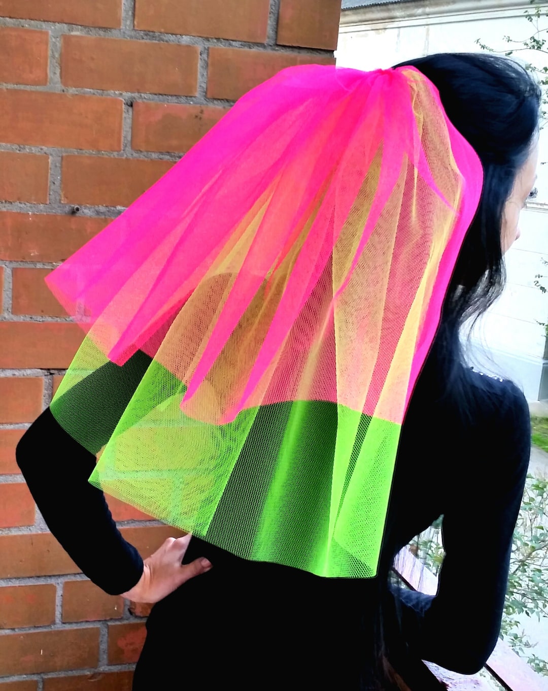 Bachelorette Party Veil Bright 2-tier Neon Green and Hot Pink Veil ...