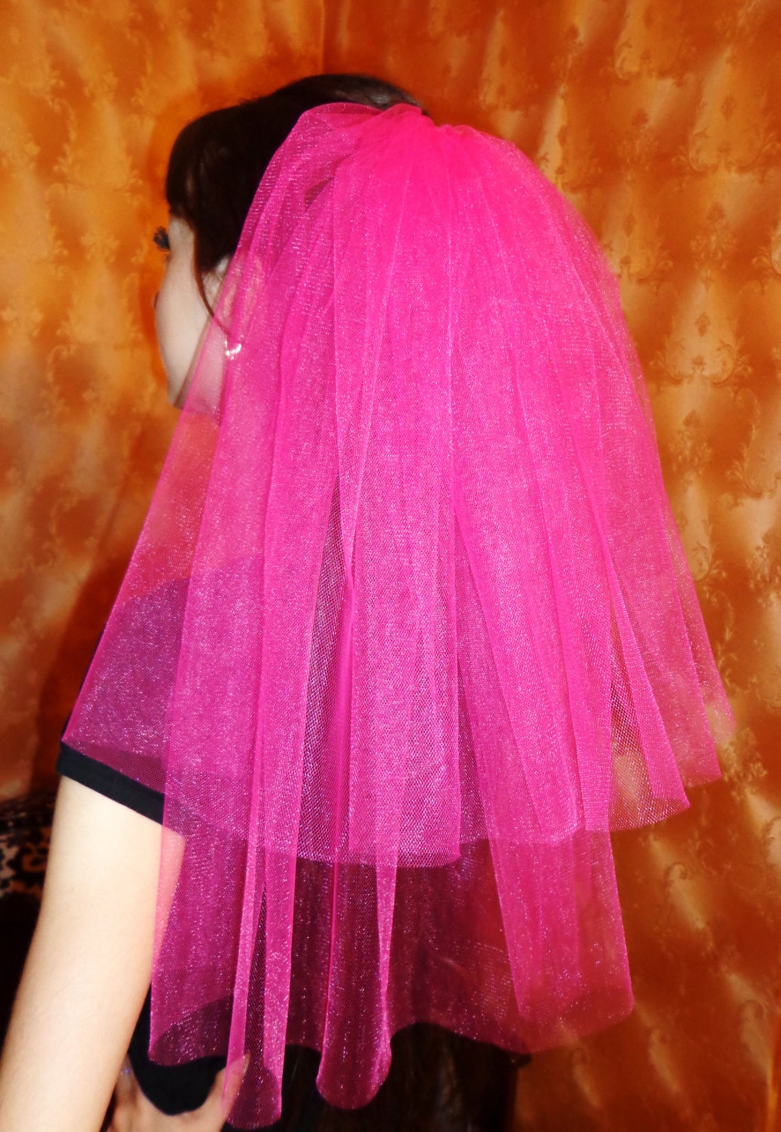 Bachelorette Party Veil 2-tier Hot Pink, Long Length. Bride Veil ...