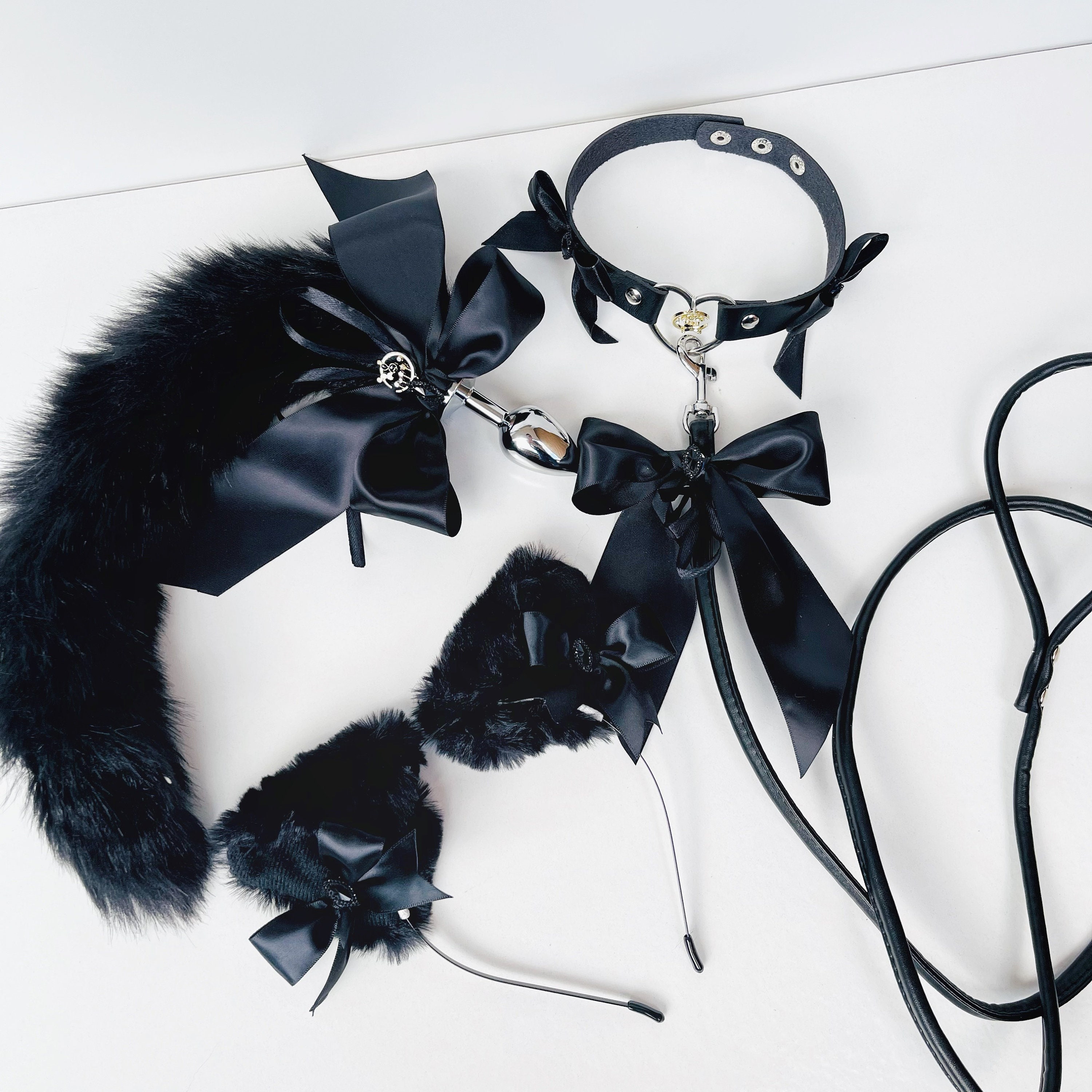 Black Cat Tail Plug. Cat Tail Plug and Ears. Kitten Collar - Etsy UK