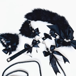 Black Cat Tail. Woman Cat Ears. Cat Tail and Ears. Kitten Collar With ...