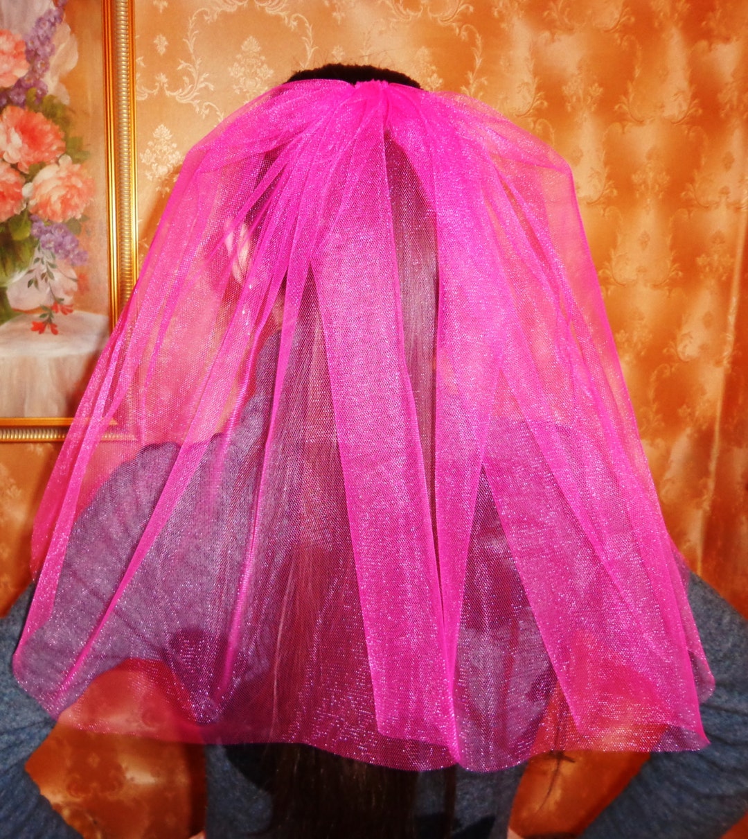 Short Veil Hot Pink Veil Mini Bachelorette Veil for Bride Veil Bridal ...