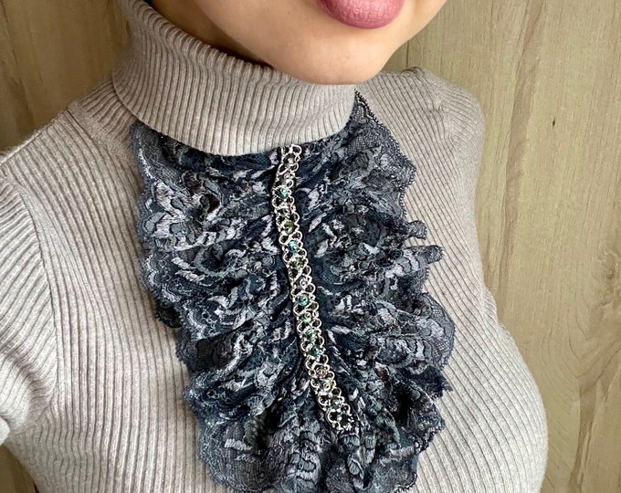 Jabot Collar in White, Ivory, or Black Lace - Edwardian, Victorian, or ...