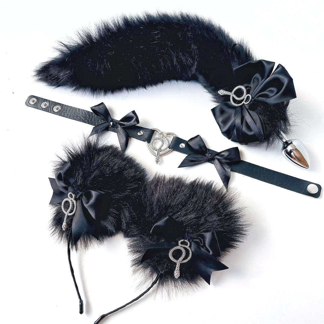 Black Tail Plug. Cat Tail Plug and Ears. Butt Plug. Pet Play - Etsy