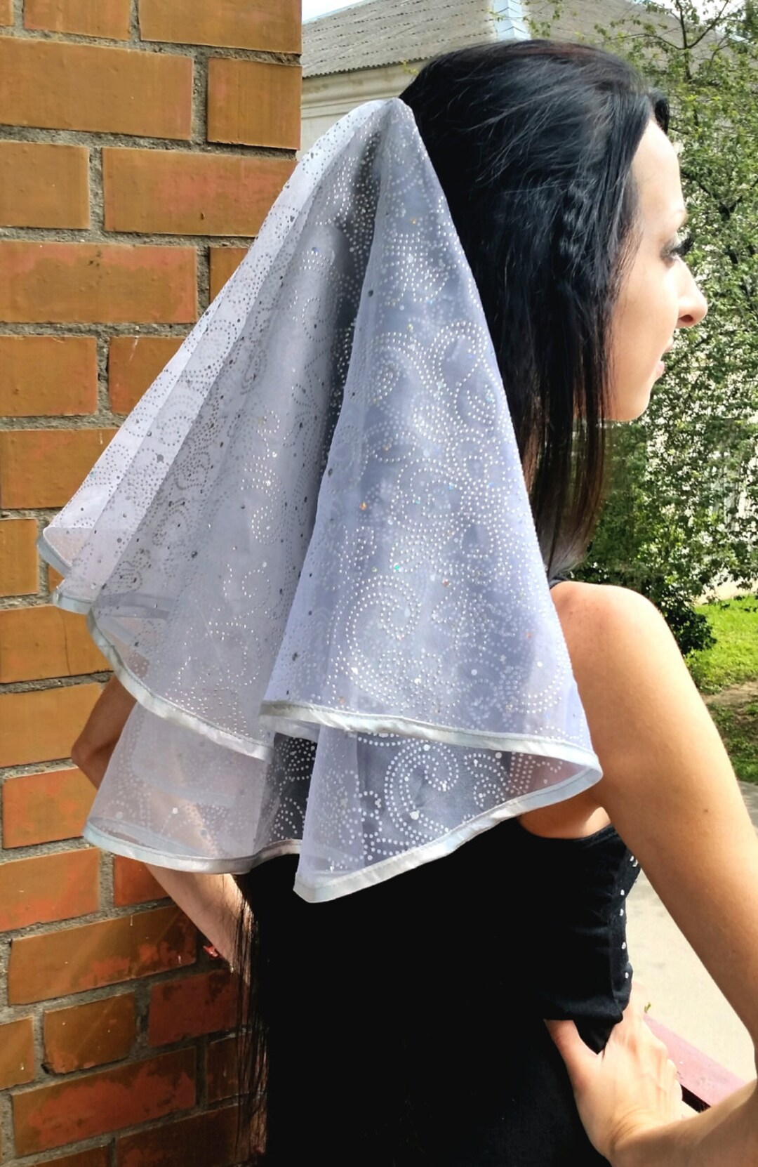 Bachelorette Party Veil 2-tier, White With Silver Ornaments, Silver ...