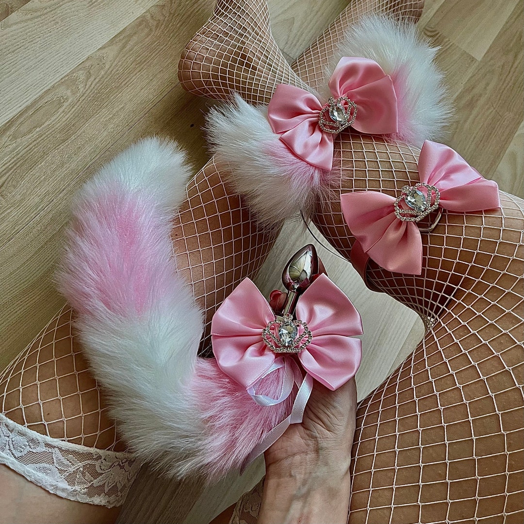 Pink Tail Plug. Kitty Tail.cat Tail Plug and Ears. Butt Plug. - Etsy
