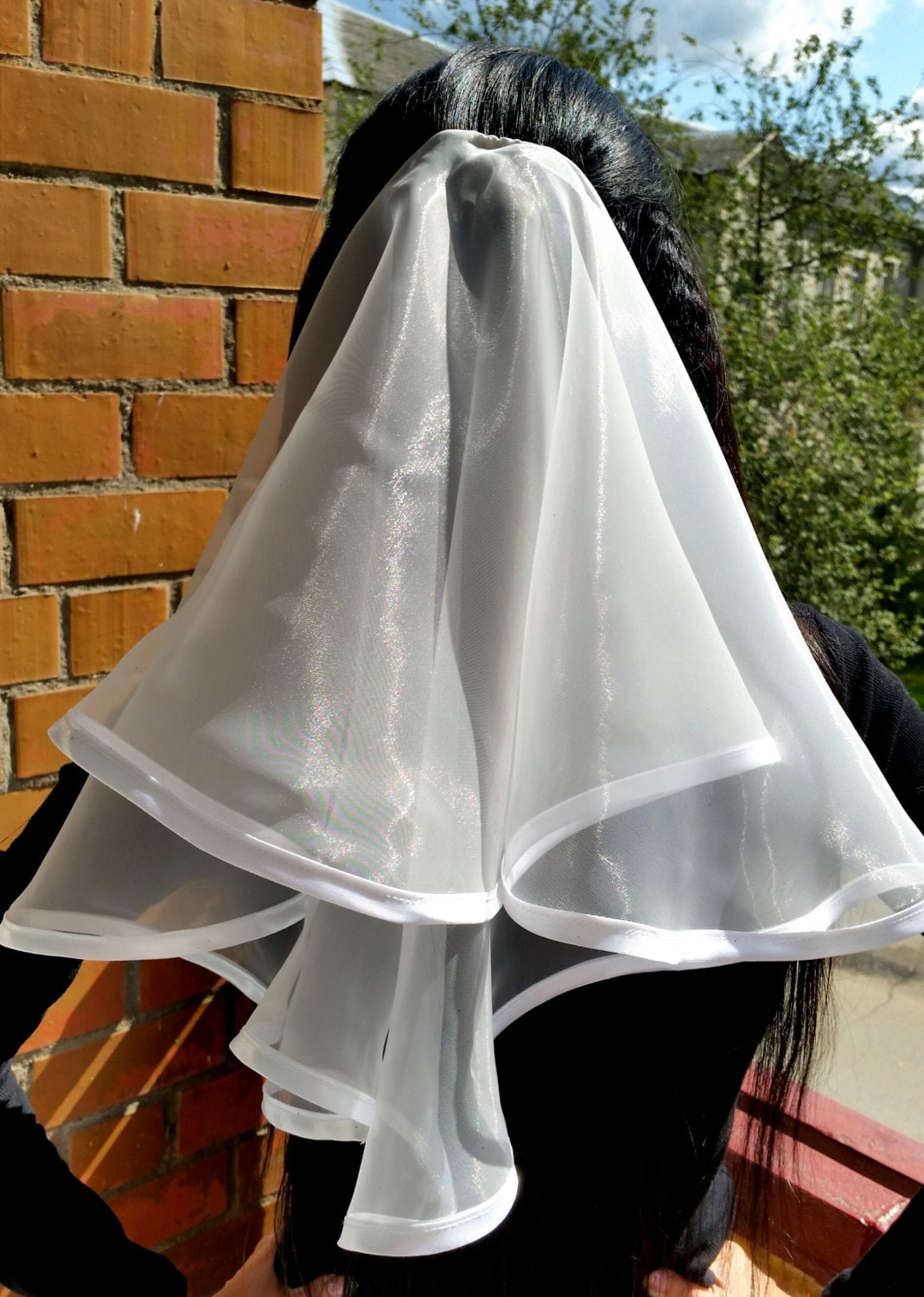 Bachelorette party Veil 2-tier white middle length. Bride | Etsy