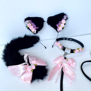 Black Cat Tail. Woman Cat Ears. Cat Tail and Ears. Kitten Collar With ...