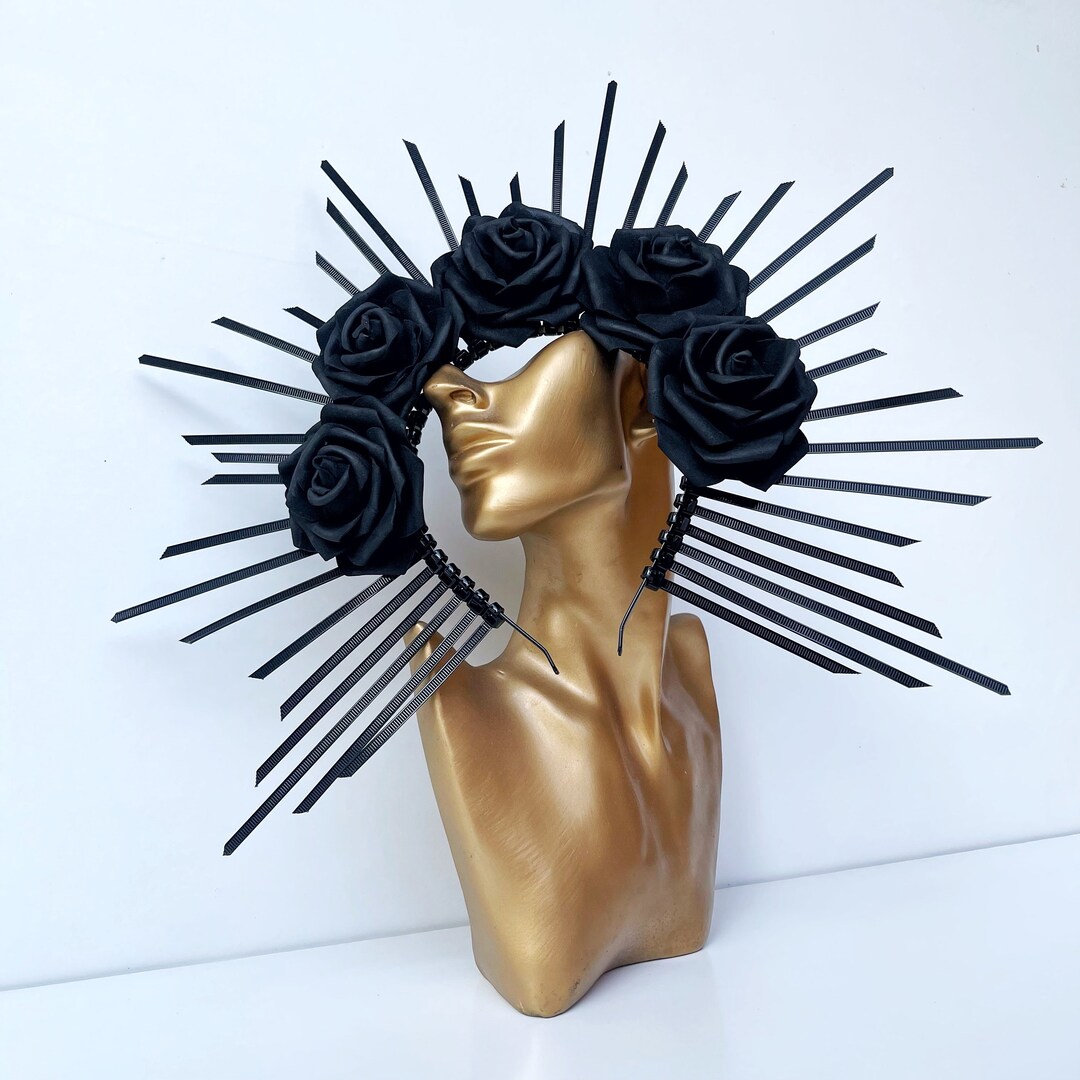 Black Halo Crown. Halloween Halo Crown. Halloween Roses Headband. Black ...