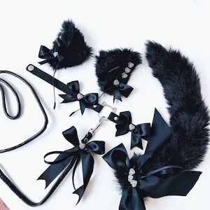 Black Cat Tail. Woman Cat Ears. Cat Tail and Ears. Kitten Collar With ...