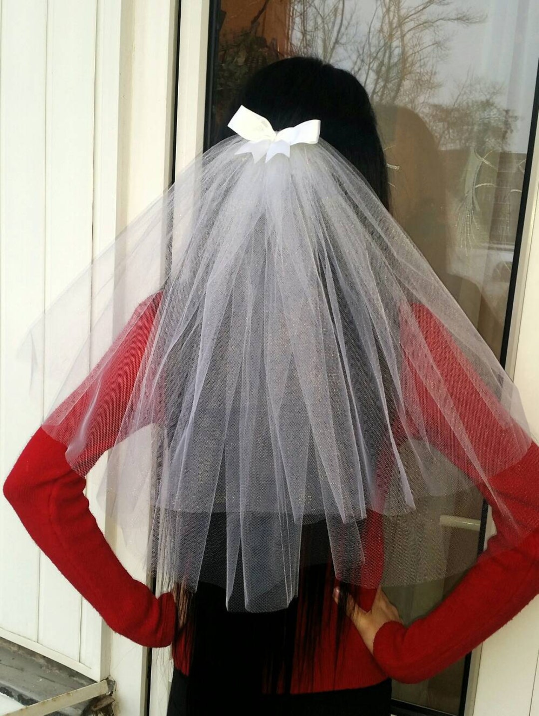 Bachelorette Party Veil 2-tier White With Bow Bow Veil - Etsy