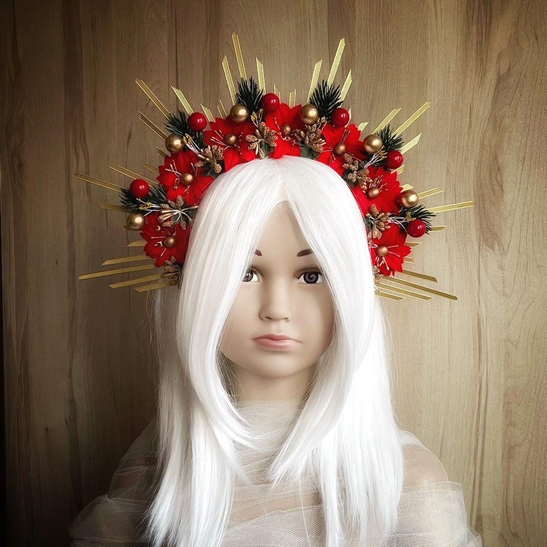 Christmas Halo Crown Red Christmas Headband Christmas Poinsettia ...