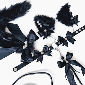 Black Cat Tail. Woman Cat Ears. Cat Tail and Ears. Kitten Collar With ...