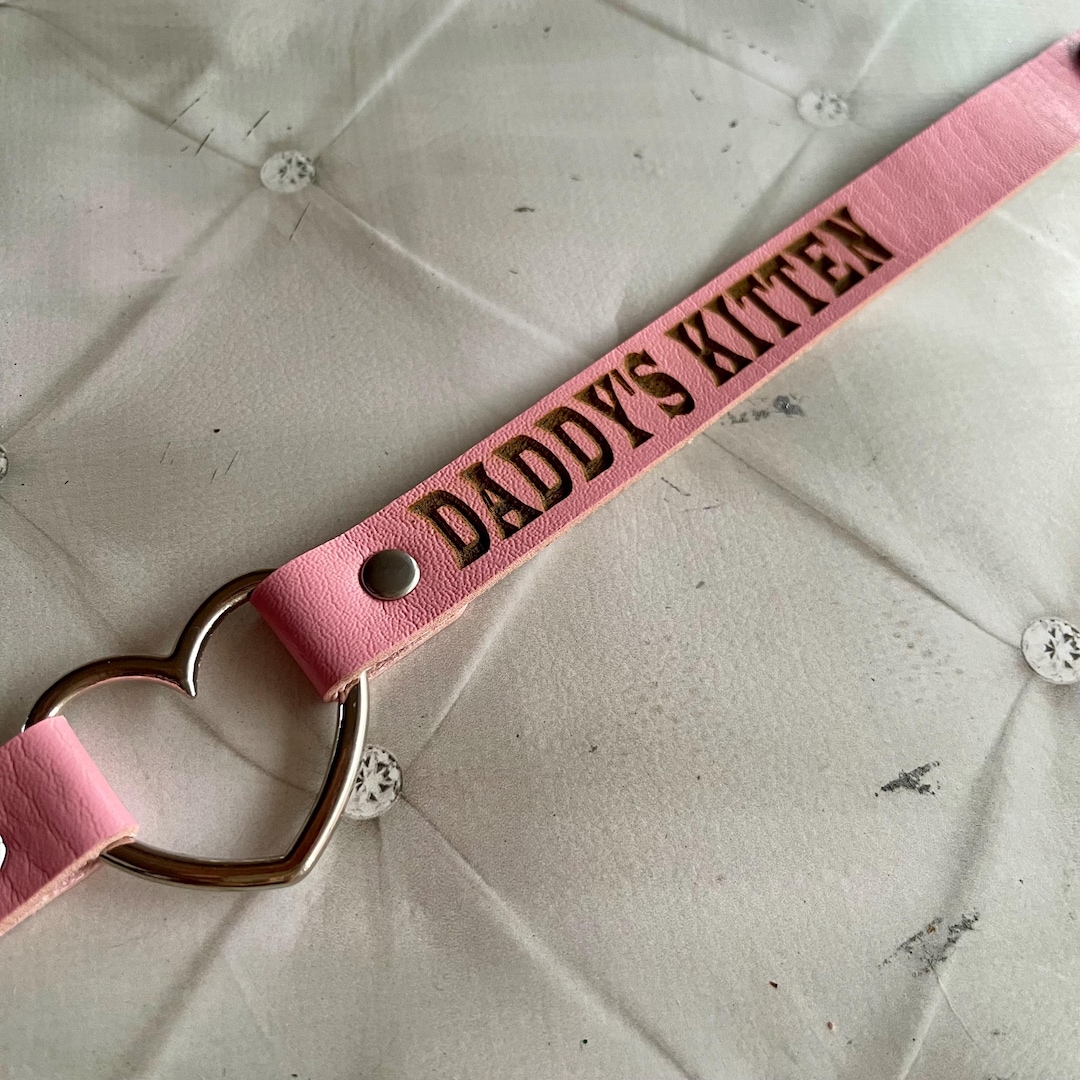 Pink Daddy’s Girl Choker. Daddy’s Kitten Necklace. Faux Leather ...