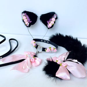 Black Cat Tail. Woman Cat Ears. Cat Tail and Ears. Kitten Collar With ...