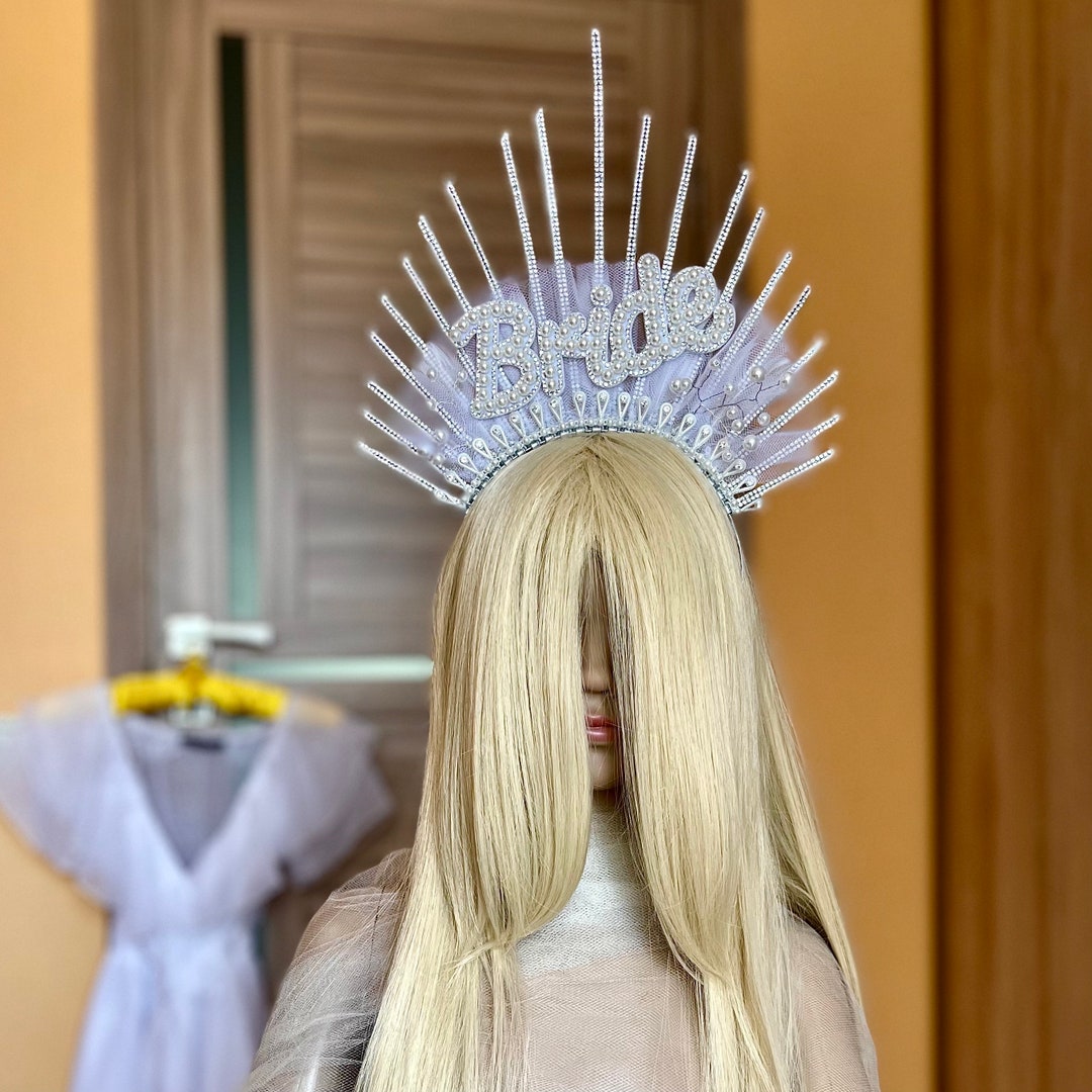 Bride Crown Bride to Be Sparkling Halo Crown Silver Bachelorette Party ...
