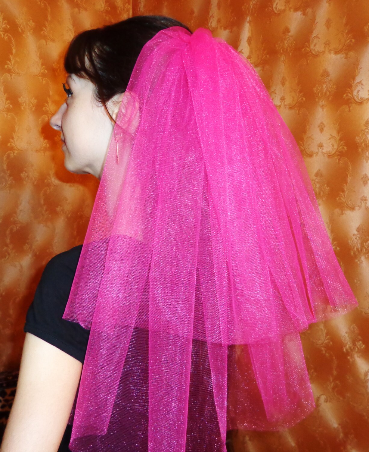 Bachelorette Party Veil 2-tier Hot Pink Long Length. Bride - Etsy