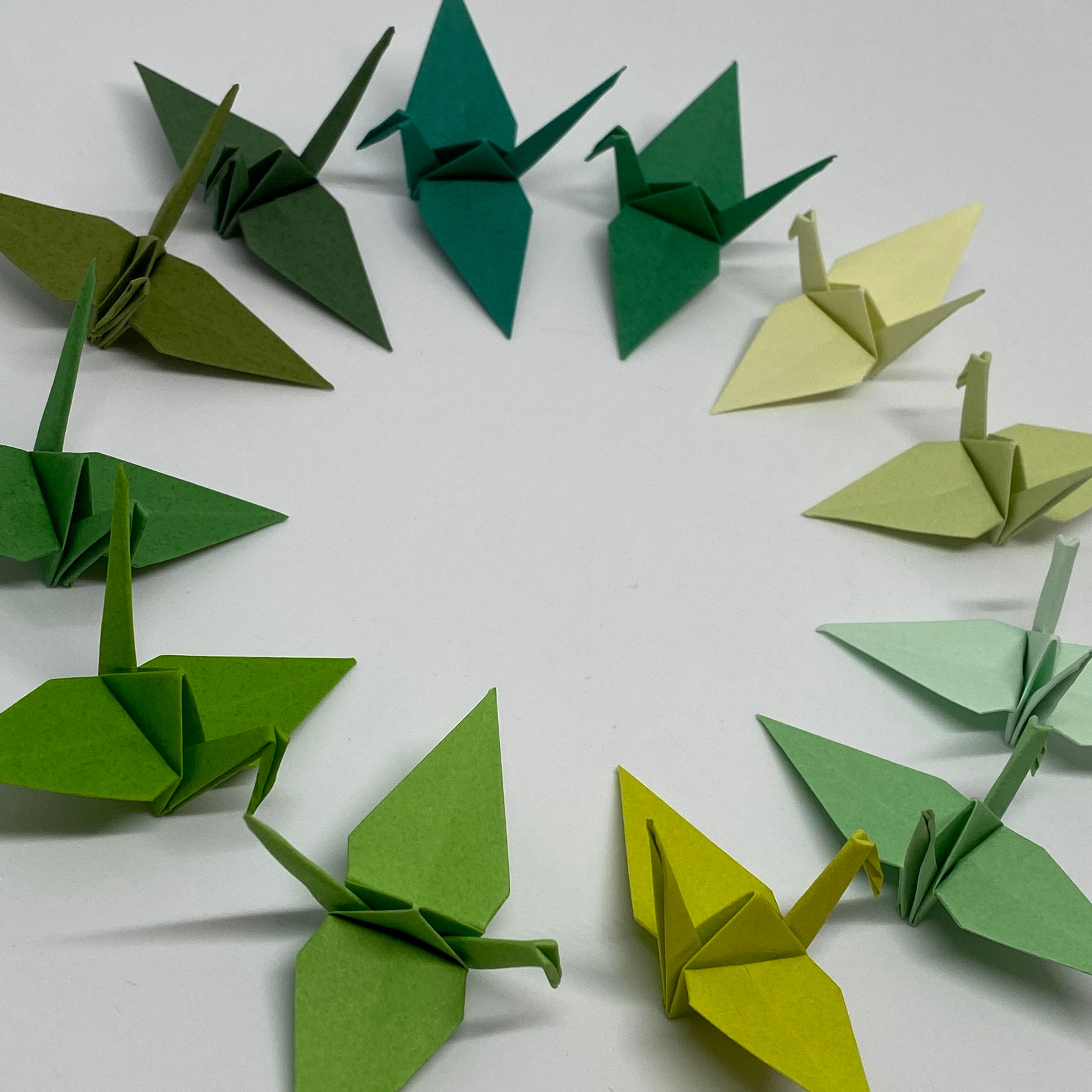 96 Origami Cranes - Shades of Green - Japanese Paper - Sizes S, M and L ...