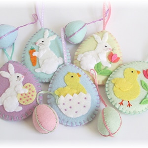 Wool Felt Easter Ornament Applique PDF Pattern: Bunny, Chick, Eggs ...
