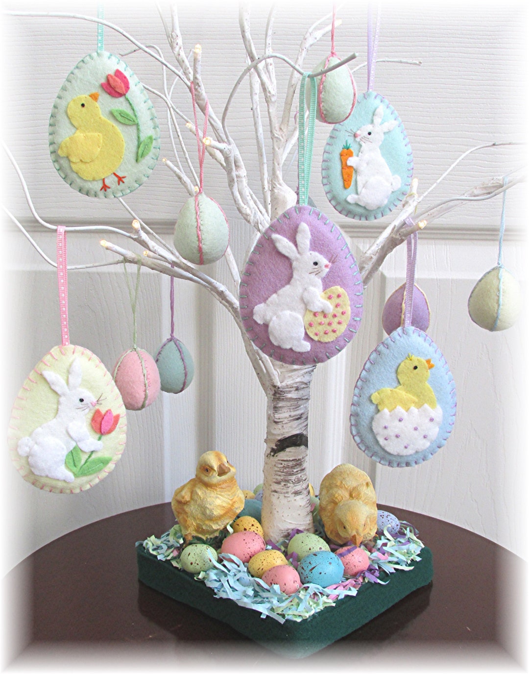 Wool Felt Easter Ornament Applique PDF Pattern: Bunny, Chick, Eggs ...