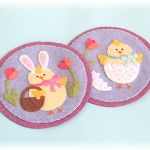 Wool Felt Applique PDF Pattern for Easter Chicks Spring Candle Mat ...