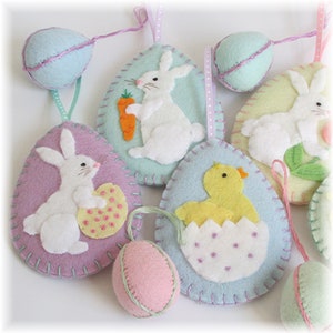 PDF Pattern for Easter Spring Wool Felt Applique Ornaments. Cute Bunny ...