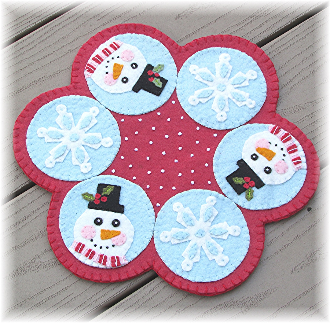 Wool Felt Snowman Penny Rug PDF Pattern: Christmas Candle Mat (digital ...