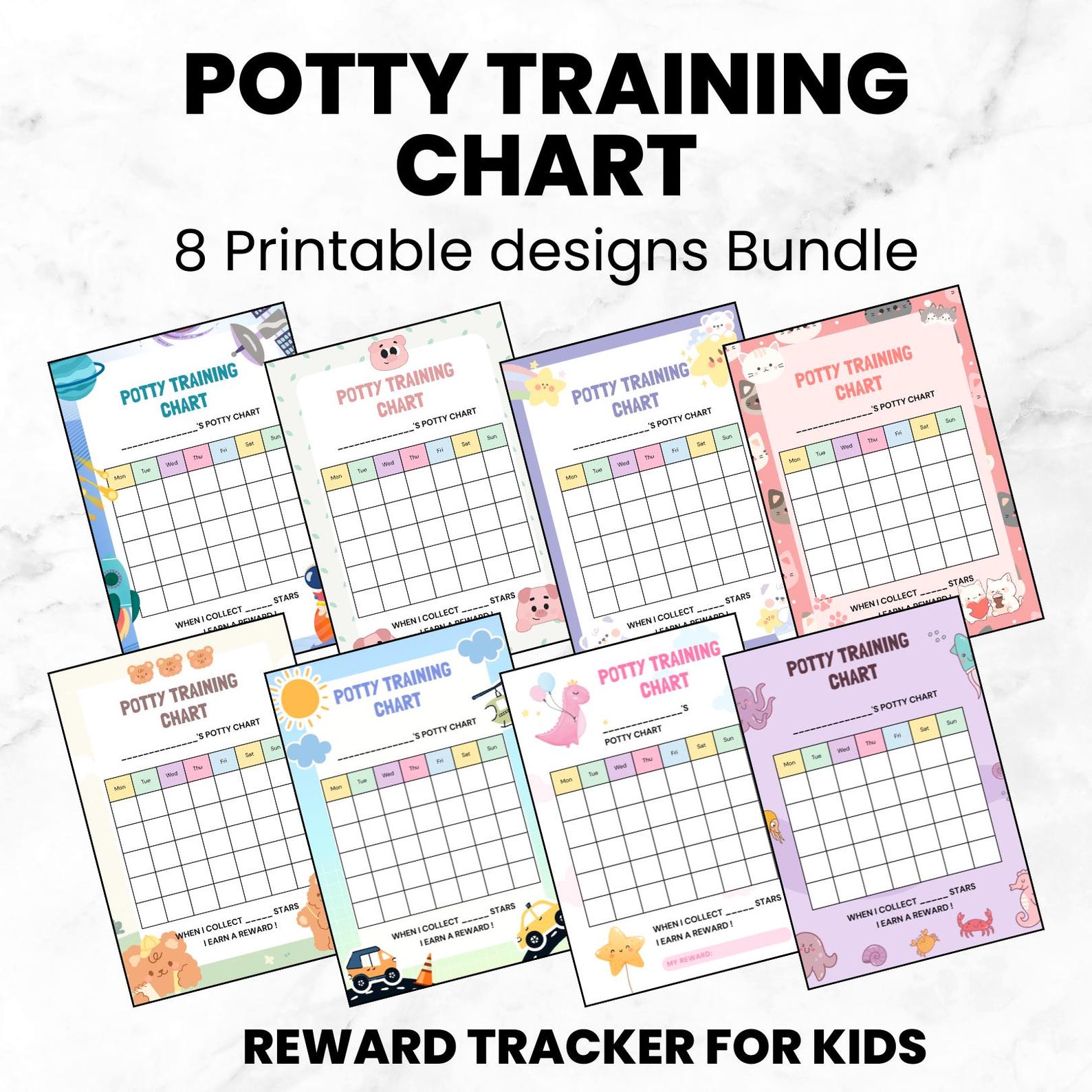 Potty Training Chart Printable Bundle, 8 Designs, Kids Reward Chart ...