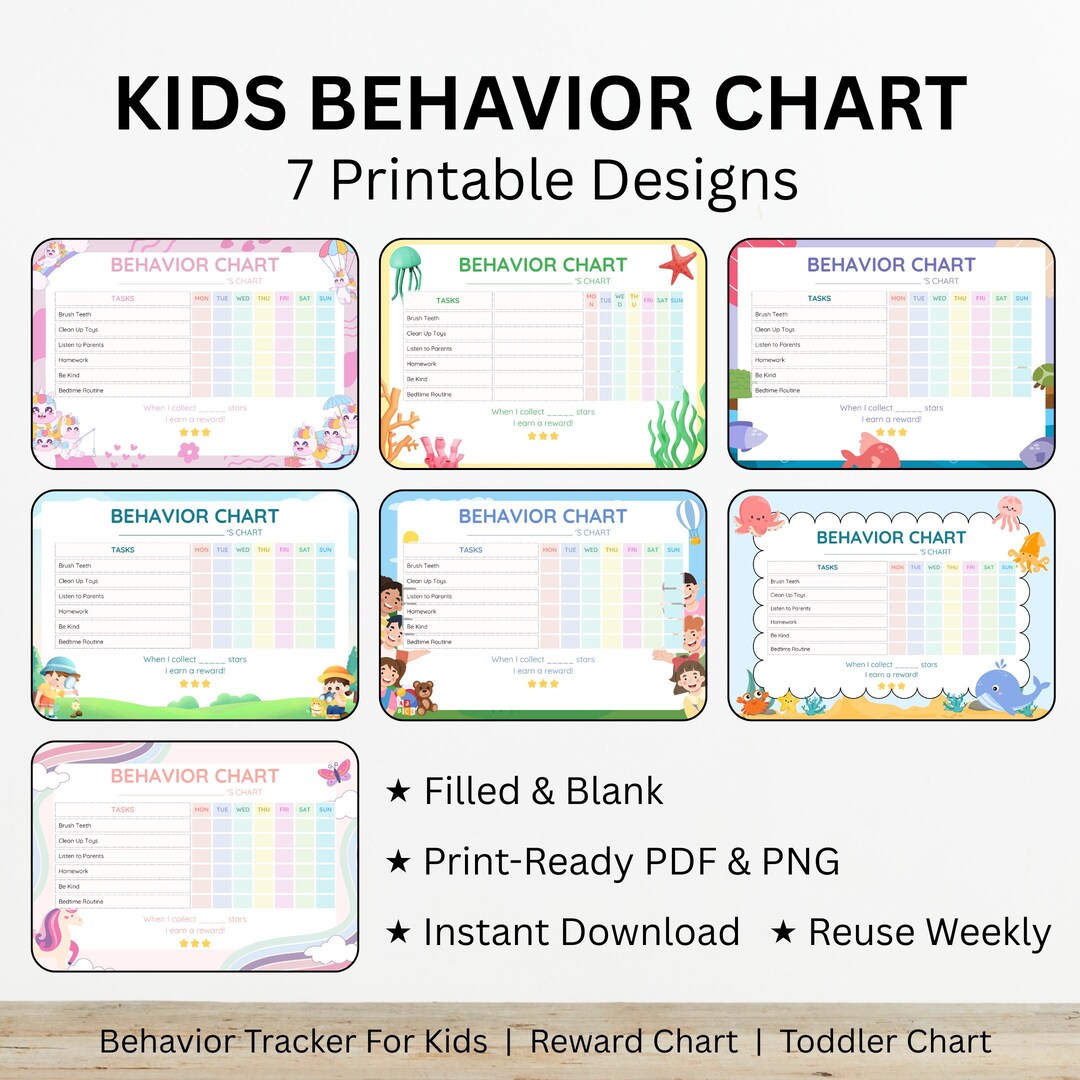 Kids Behavior Chart Printable, Toddler Reward Chart, Chore Chart for ...