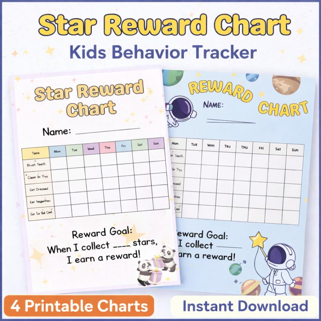 Star Reward Chart Printable, Kids Behavior Chart, Kids Reward System ...