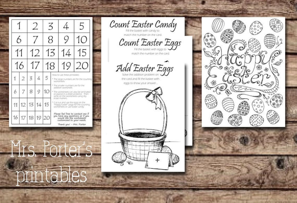 PDF Easter Basket Math Worksheets - Counting, Addition, Coloring, Candy ...
